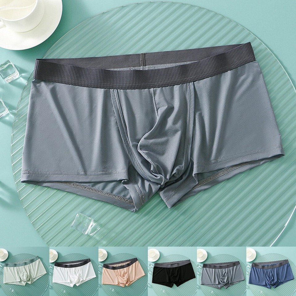 Men Ice Silk Breathable Comfy Boxers Underwear Bulge For Boxer Briefs ...