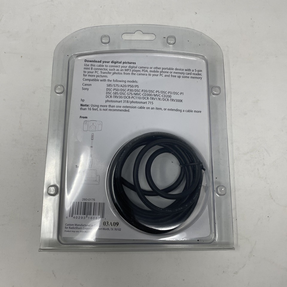 Genuine Radio Shack (26-176) 6 Foot (1.8m) Digital Camera Replacement ...