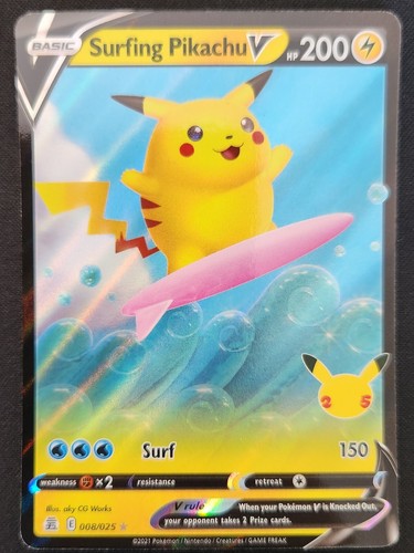 Surfing Pikachu V 008/025 Celebrations 25th Anniversary Ultra Rare ...
