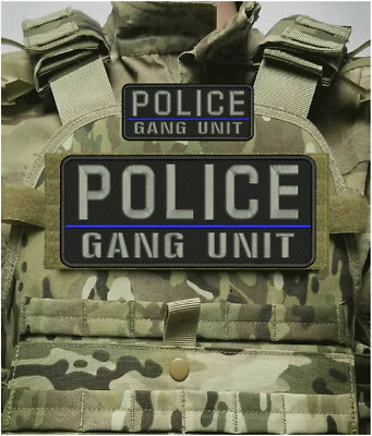 Police Gang Unit Emb Patches 4x10 And 2x5 Hook On Back blk/gray | eBay