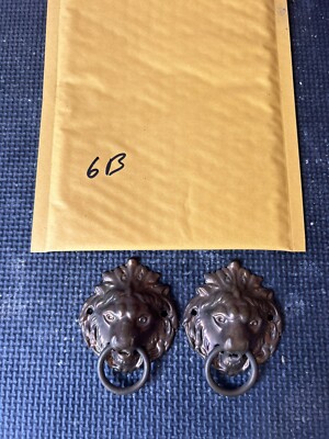2 Antique Stamped Brass Lion Head Ornaments Vintage Clock Furniture ...