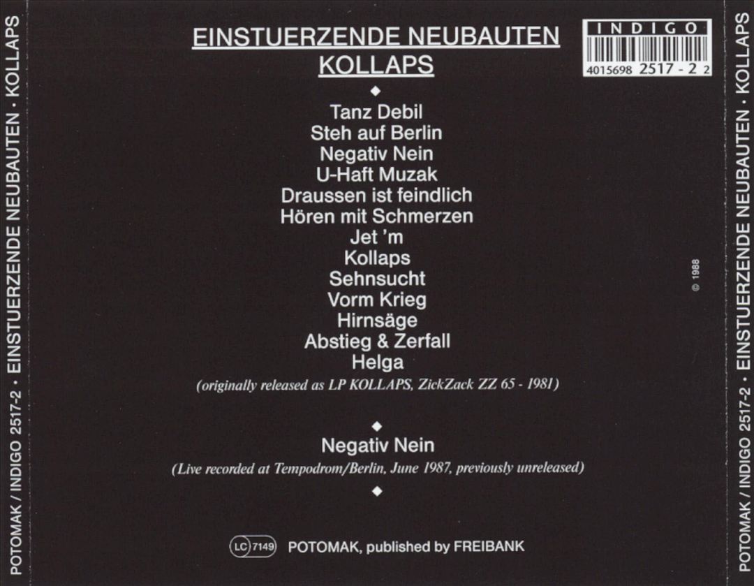 Kollaps by Einsturzende Neubauten (CD, 2001) for sale online | eBay
