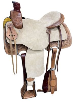 16" Circle S Roper Western Rough Out Saddle with Floral Tooling on ...