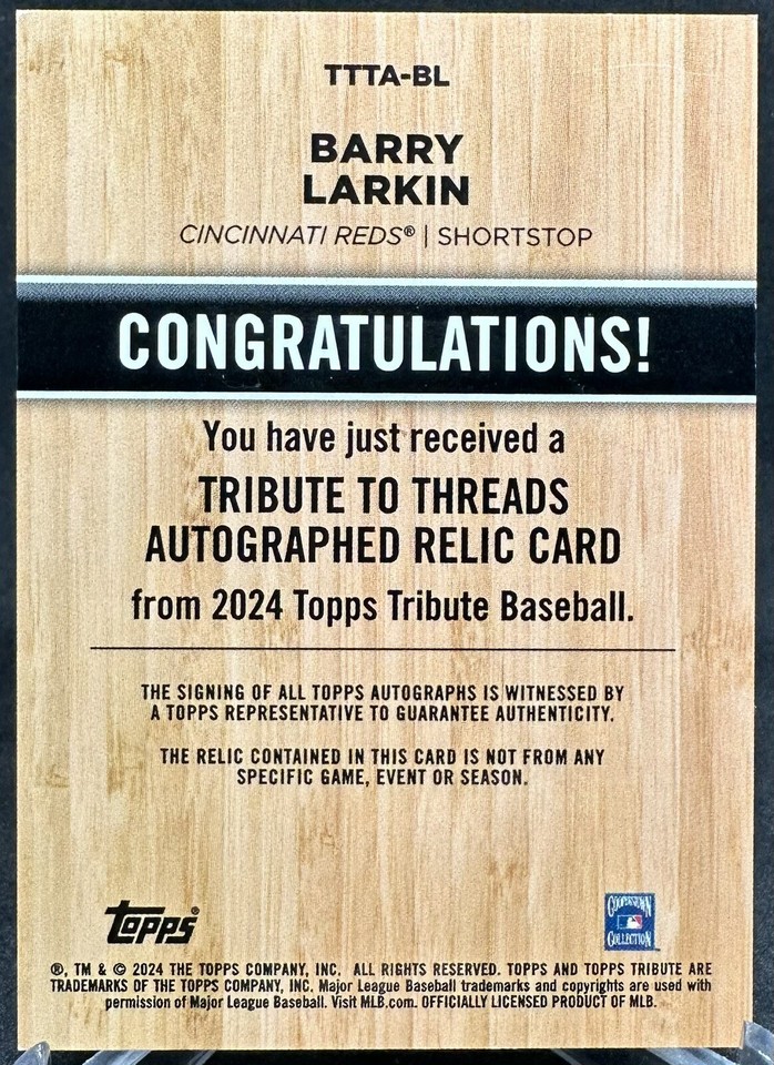 Barry Larkin 2024 Topps Tribute Baseball Tribute To Threads Auto /99 # ...