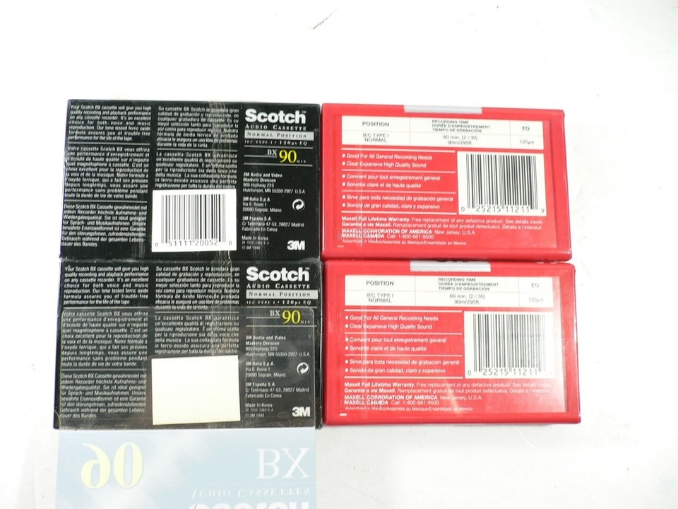4 Sealed Blank Cassette Tapes Bundle: 3M Scotch BX-90 + Maxell Normal ...