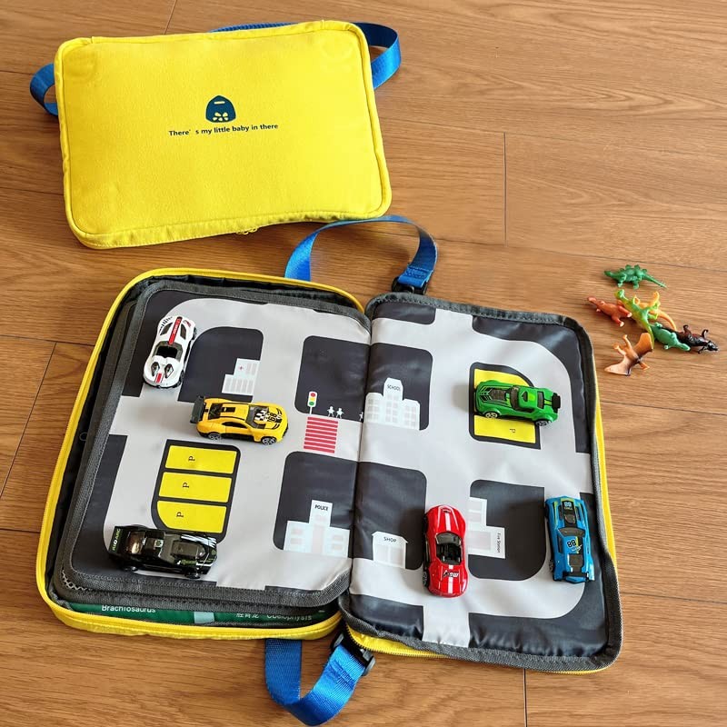 Portable Kids Play Case with Toy Cars, Dinosaur Design, Building Base ...