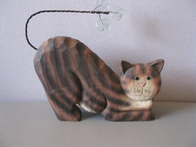 Vintage Tabby Cat Folk Art by James Haddon Hand Carved Wood, Artist ...