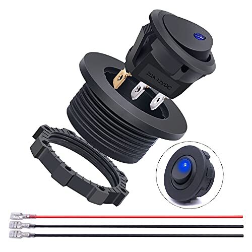 20A 12VDC Round Rocker Switch with Shell SPST ON Off 3 Pin 2 Position ...