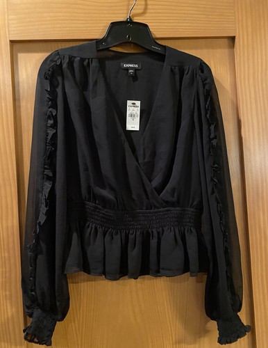 Express Ladies Sheer V-Neck Ruffle Sleeve Shirt NWT Size XS | eBay