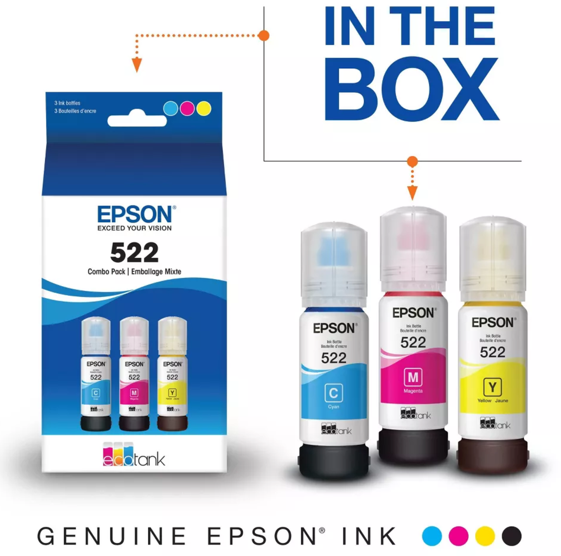 EPSON 522 EcoTank Ink Ultra-high Capacity Bottle Color 3 Pack EXP: 2030 ...