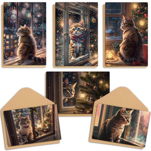 24 Pack Cat Christmas Cards with Envelopes Stickers, 4 x 6 Inch Funny ...