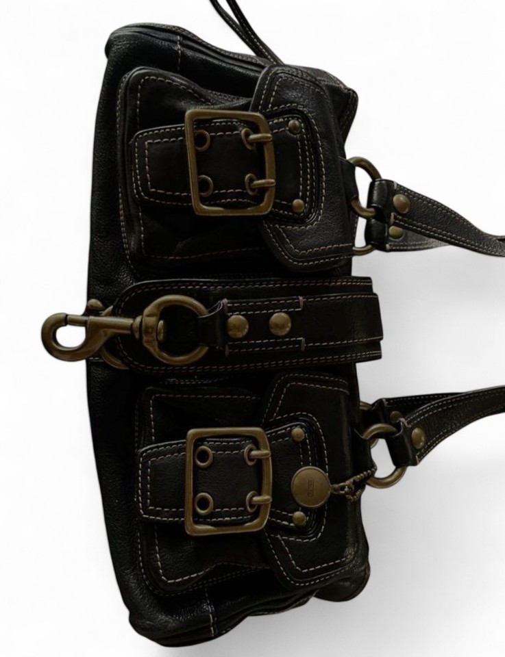 COACH 65th Legacy Flap Satchel Bag Black Leather Handbag Pocket Japan ...