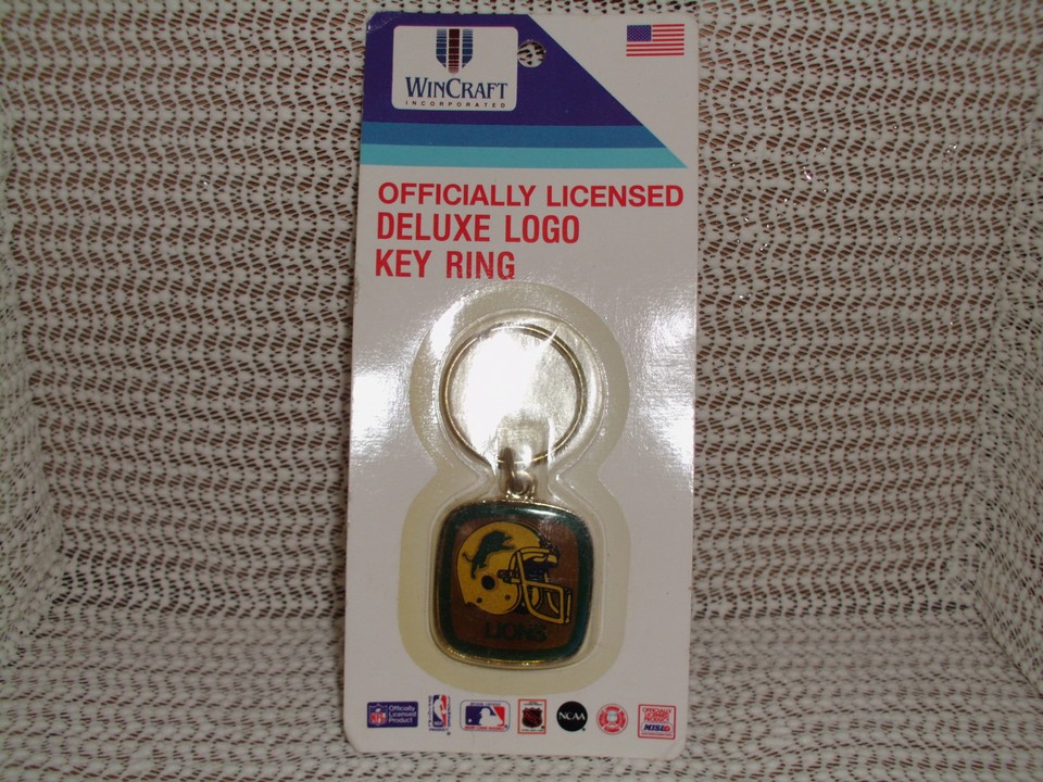 VINTAGE DETROIT LIONS KEY RING CHAIN NOS METAL MADE IN USA CAP *LooK ...