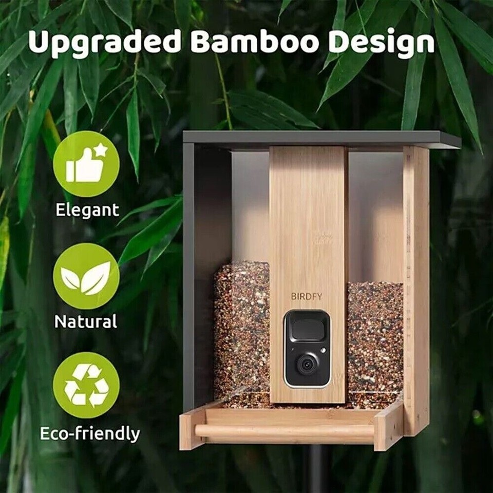 Birdfy NI-8408 Bamboo Bird Feeder with Camera & Solar Power Panel *New ...