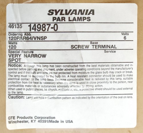 SYLVANIA GTE 120PAR64 VNSP Very Narrow Spot PAR LAMP Bulb 46135 14987-0 ...