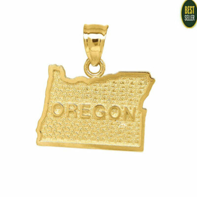 10KT Yellow Gold OREGON MAP Fashion Pendant Charm Men Women Small Tiny ...