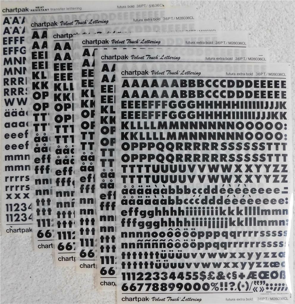 Vintage CHARTPAK Heat Resistant Transfer Lettering 6 NEW SHEETS Rub-On ...