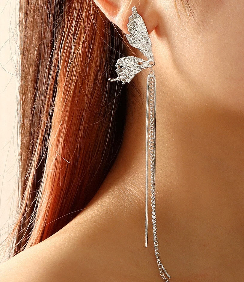 Butterfly Wire Earrings Gold Hoop Butterfly Charm Silver
