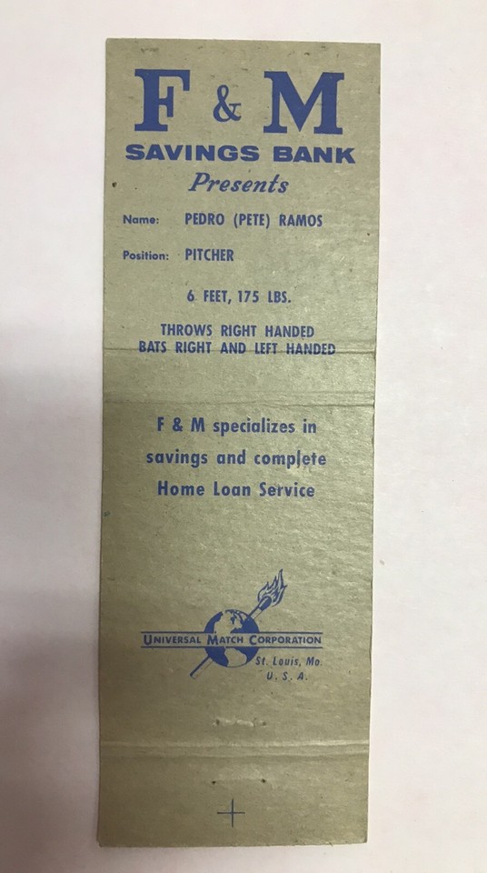 RARE 1961 PEDRO RAMOS FM BANK MATCH COVER | eBay