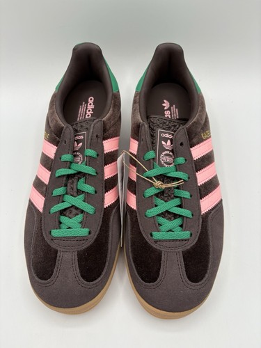 Adidas Women’s Gazelle Indoor Size 7.5 Dark Brown Pink Green Velvet ...
