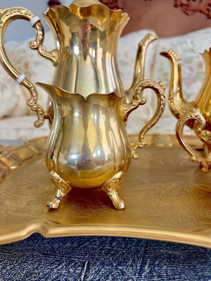 Vintage 24kt Gold Electroplated 5- piece Coffee / Tea Pot Service Hong ...