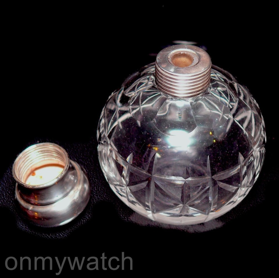 Victorian ENGLISH Perfume Bottle ANTIQUE Lead Crystal GLaSs STERLING ...