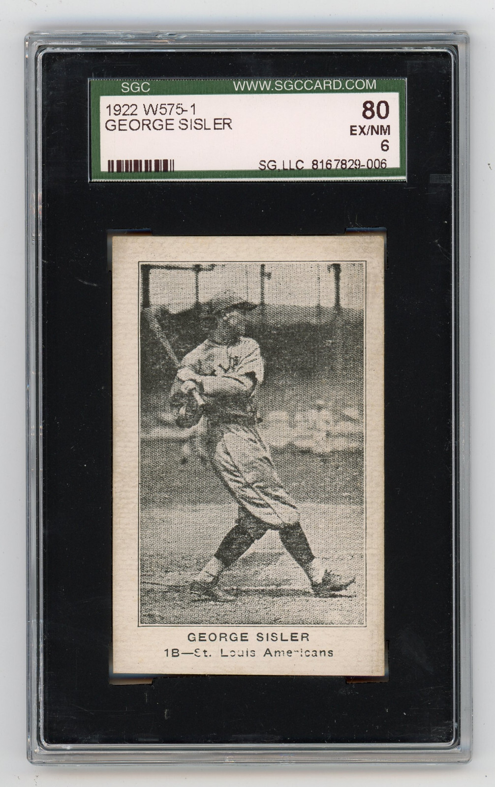 George Sisler St. Louis Browns Baseball Card (SGC EX / NM 6) 1922 | eBay