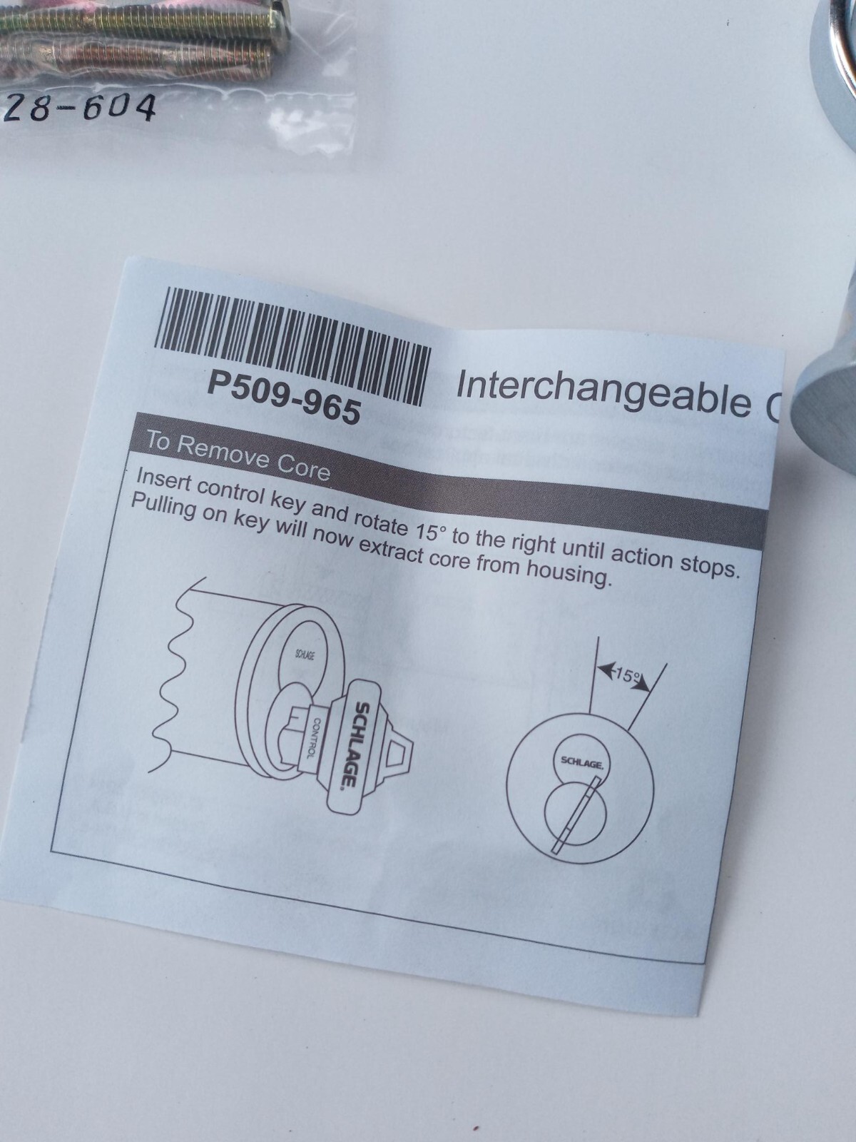 Schlage P509-965 Rim Cylinder Housing without Core 20-079-626 CYL.20 ...