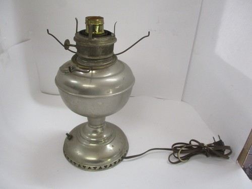 Antique Vintage Nickel Rayo Oil Lamp Kerosene Electric Electrified Lamp ...
