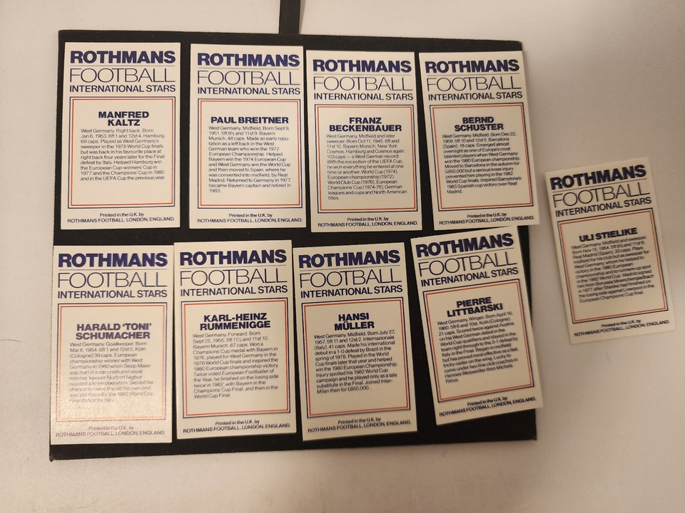 Lot Of 9 1984 Rothmans Football International Soccer Stars Germany Team ...