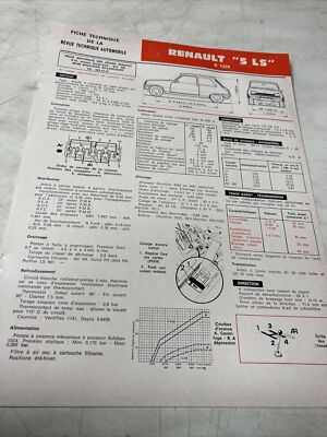 Automobile Technical Sheet Renault 5 R5 LS R1224 Edition Of 1975 R5LS ...