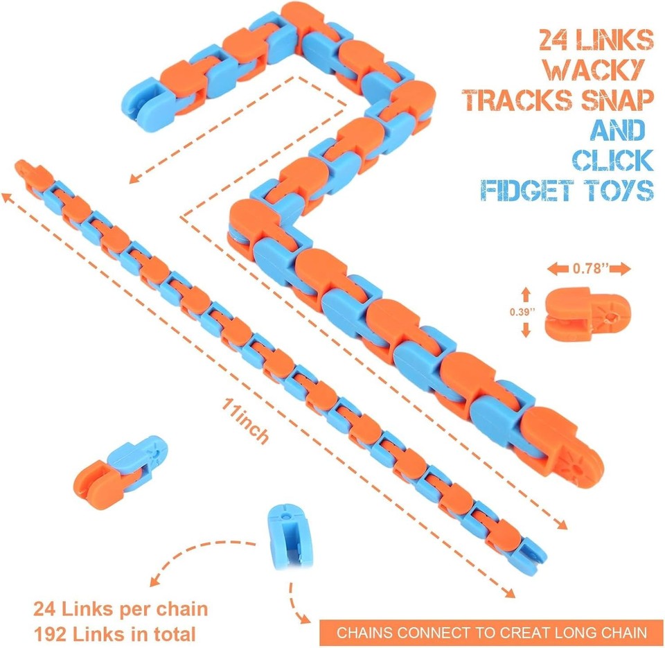 8Pcs 24Links Fidgets Wacky Tracks Fidget Toys for Kids Classroom ...