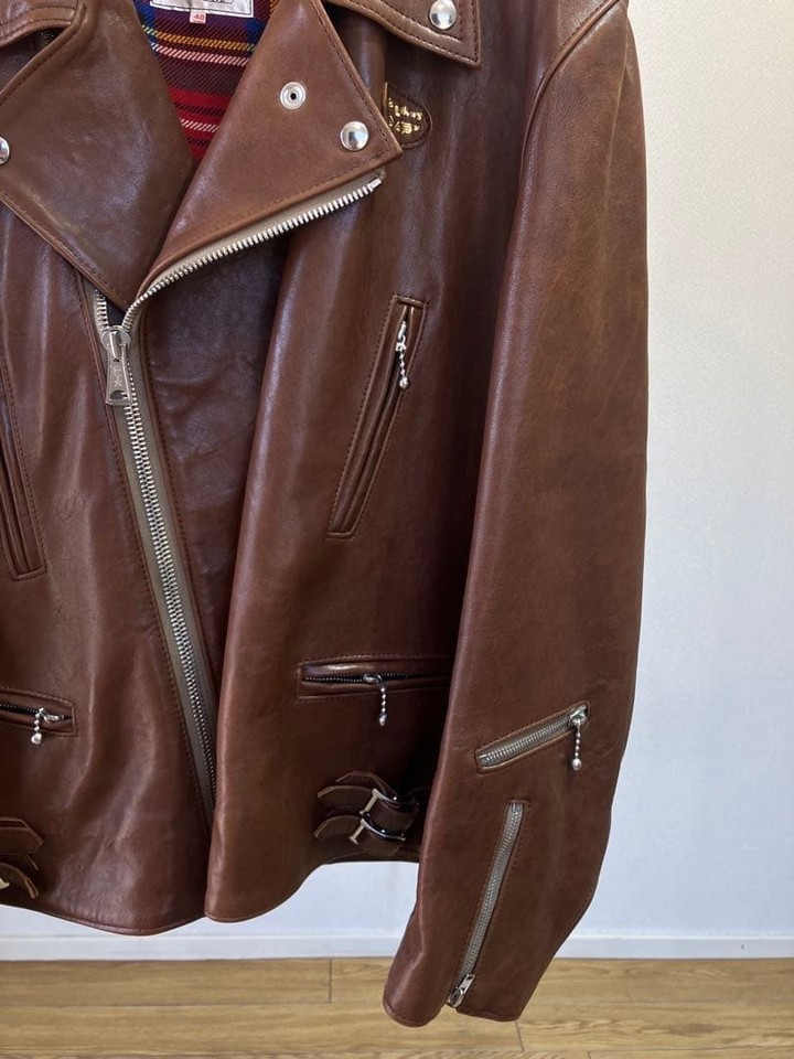 Lewis Leathers 391 Lightning sheep skin biker jacket Brown size 48 used ...