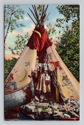 Native American Princess Woman Eau Claire Wisconsin, Vintage Linen ...