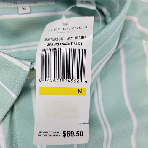 Alex Cannon Dress Shirt Button Up Green Stripe Cotton Long Sleeve Men's ...