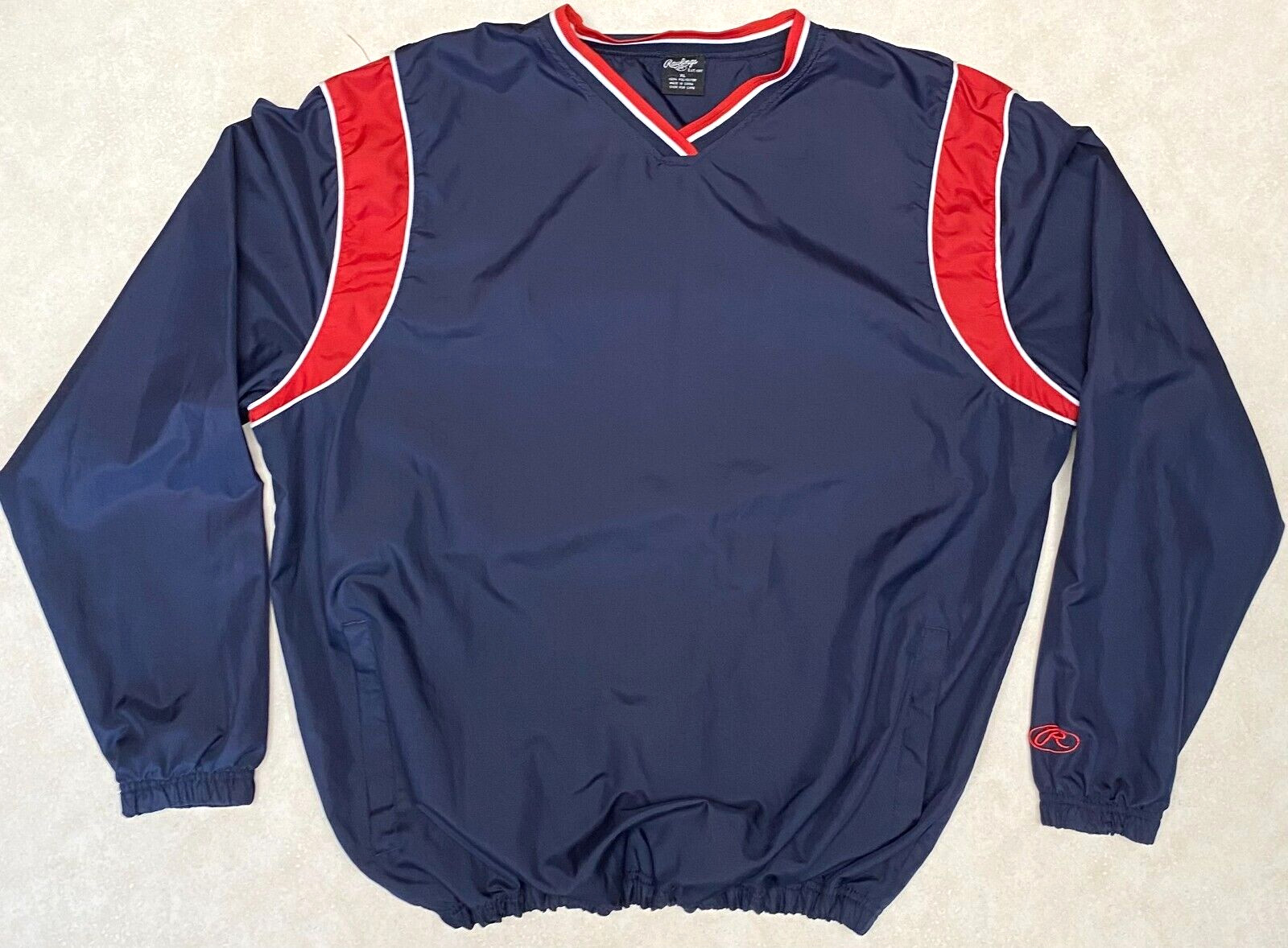 Rawlings Mesh Lined Blue Red Stripe V-Neck Pullover W… - Gem