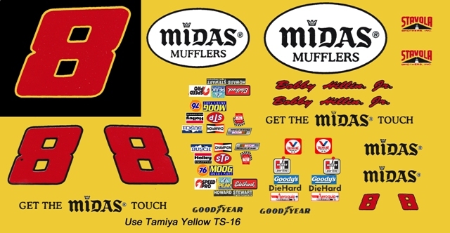 #8 Bobby Hillin jr. Midas Chevrolet 1/32nd Scale Nascar Slot Car Decals ...