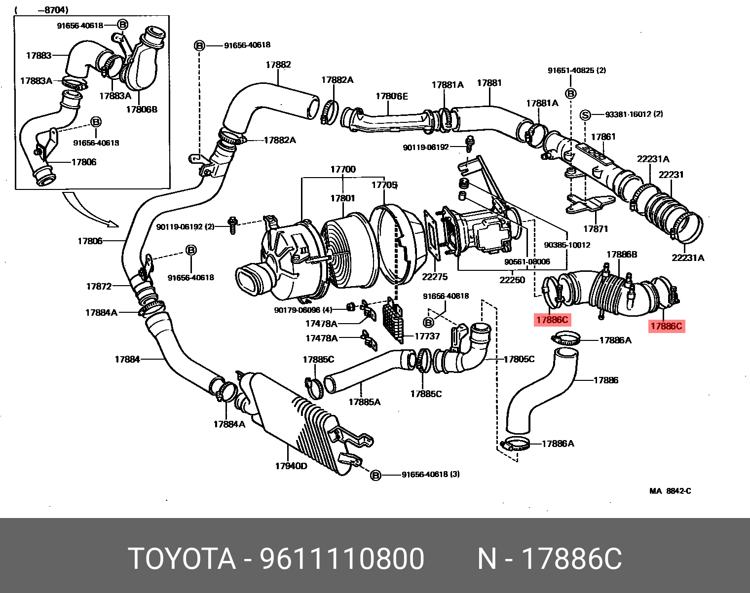 Genuine OE clamp, hose for air connector, 9611110800 for TOYOTA 96111 ...