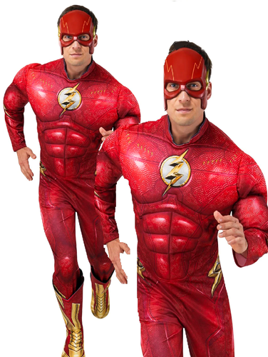 Flash Mens Deluxe Costume Adults Licensed Superhero Fancy Dress Outfit ...