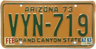 Arizona 1973 1983 License Plate VYN-719 MDV Clear in Nice Condition | eBay