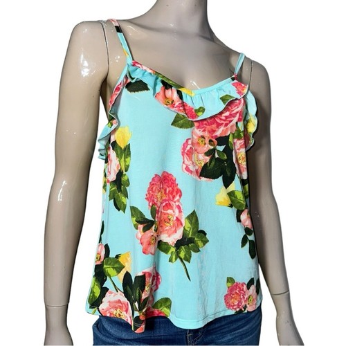 Betsey Johnson Women’s M Aqua Turquoise Blue Floral Print Ruffle Front ...