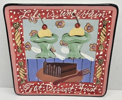 Droll Designs 11.25" Hand Painted Ceramic Square Dinner Plate Limited ...