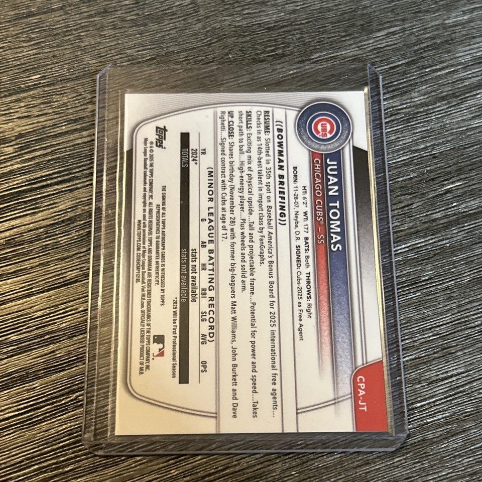 Juan Tomas 2025 Bowman Chrome 1st Bowman Purple auto /250 | eBay