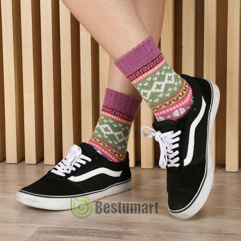 5Pairs Socks Men Women Vintage Style Winter Soft Warm Thick Knit Wool ...