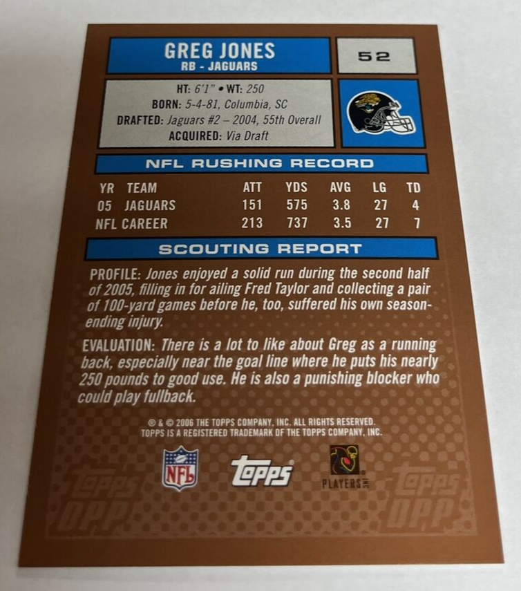 2006 Topps Draft Picks & Prospects #52 Greg Jones (Jacksonville Jaguars ...