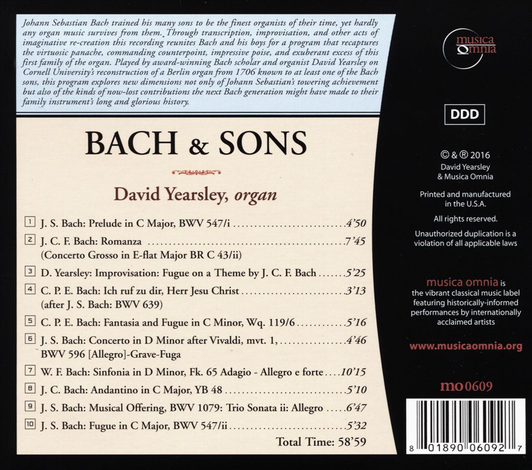 DAVID YEARSLEY BACH & SONS NEW CD 801890060927 | eBay