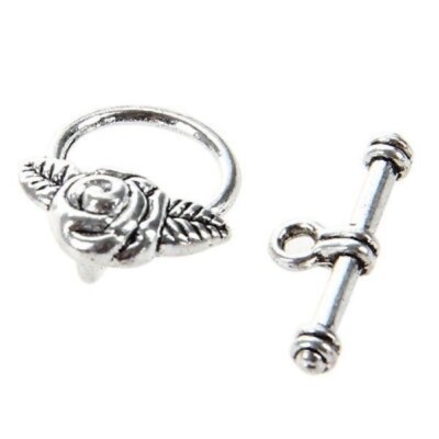 Clasp, 6 Sets Antiqued Silver Plated Pewter Rose Flower Toggle Clasps ...