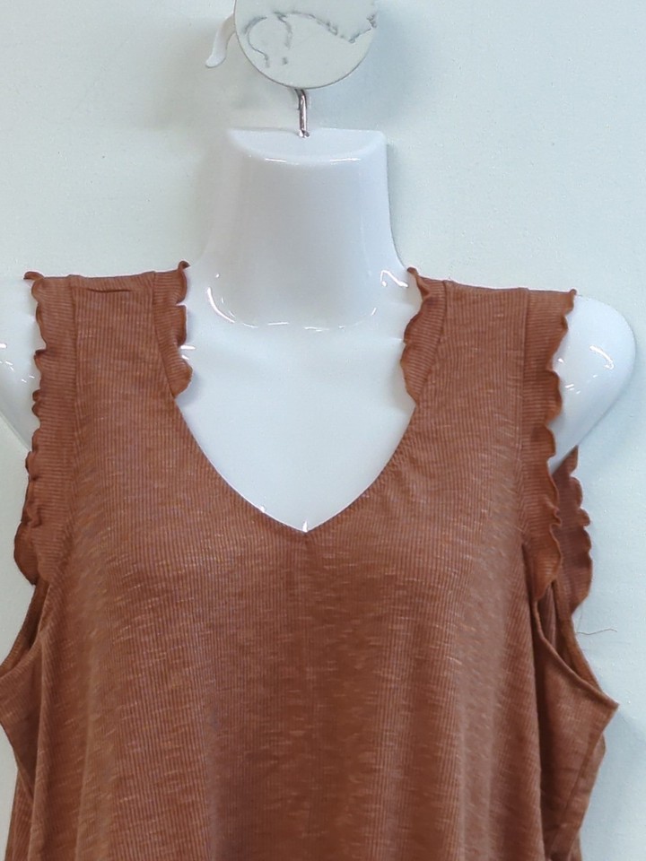 Maurices Ruffle Trim V Neck Tank Top Large Rust Orange | eBay UK