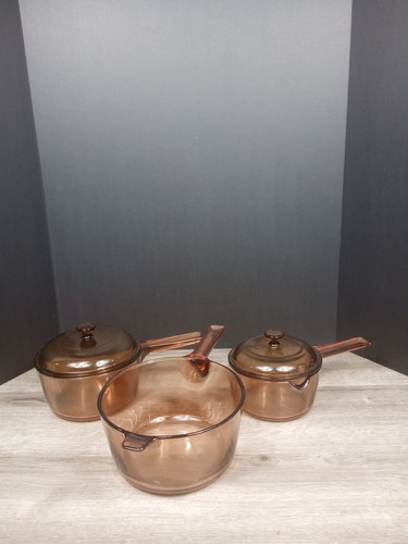VTG Corning Vision Ware 1, 1.5, 2.5 L Amber Sauce Pans France Set Of 5 ...