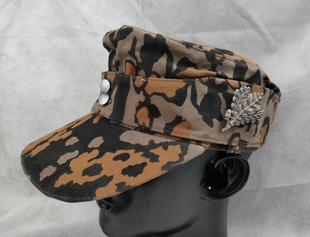 WW2 GERMAN ARMY M43 FALL OAKLEAF CAMO FIELD HAT SNIPER BADGE CAP SIZE L ...
